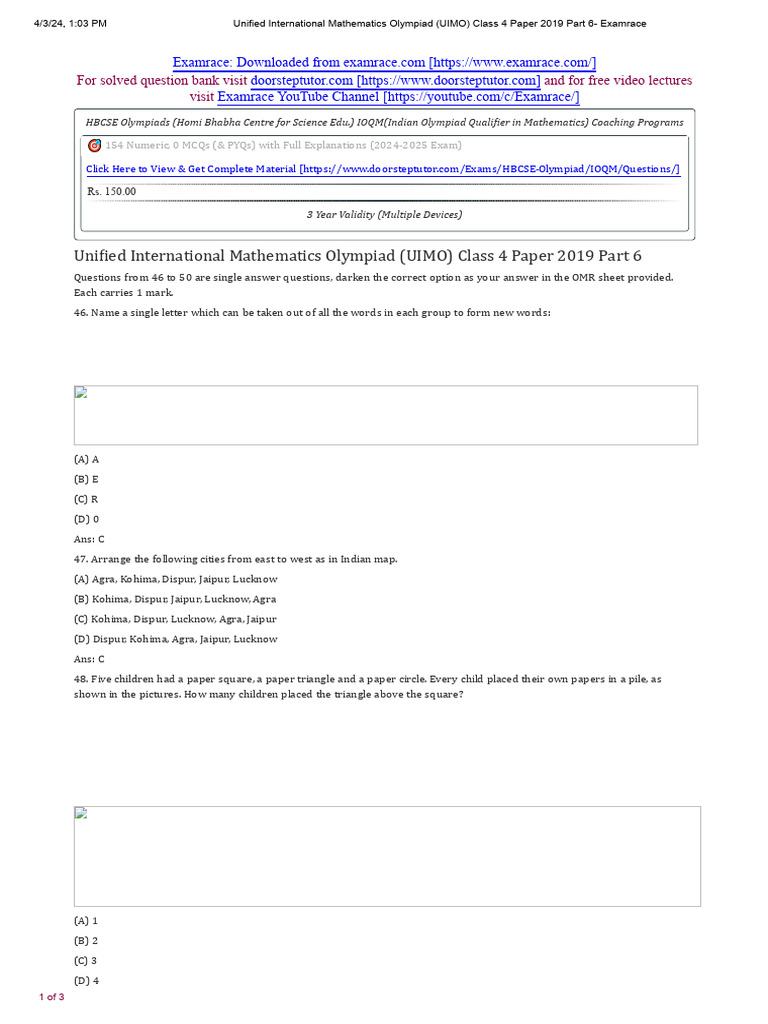 UIMO-Class-4-Paper-2019-Part-6 | PDF