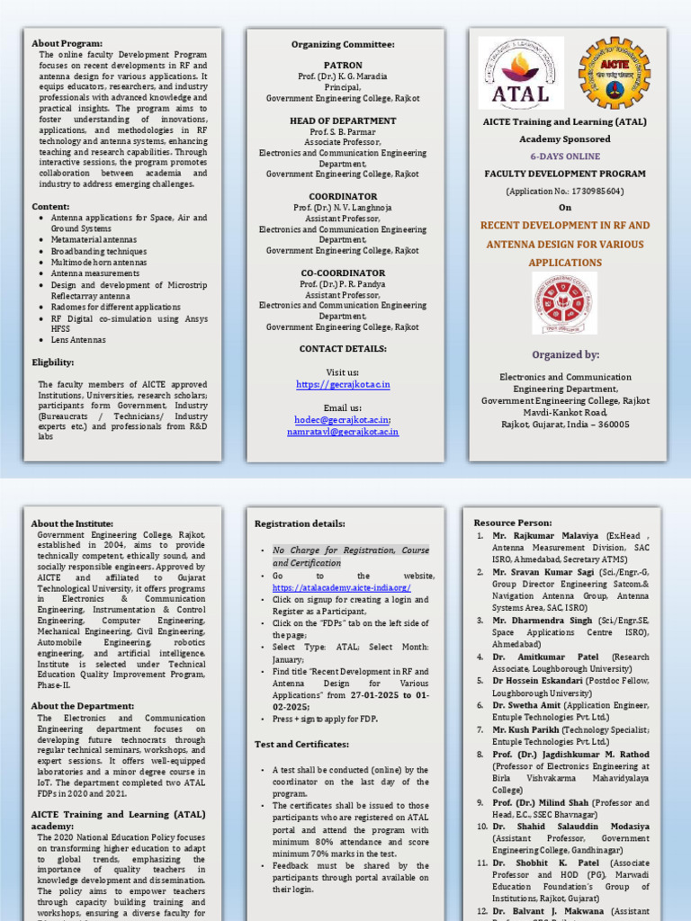 ATAL FDP - RF and Antenna Design Brochure | PDF | Engineering