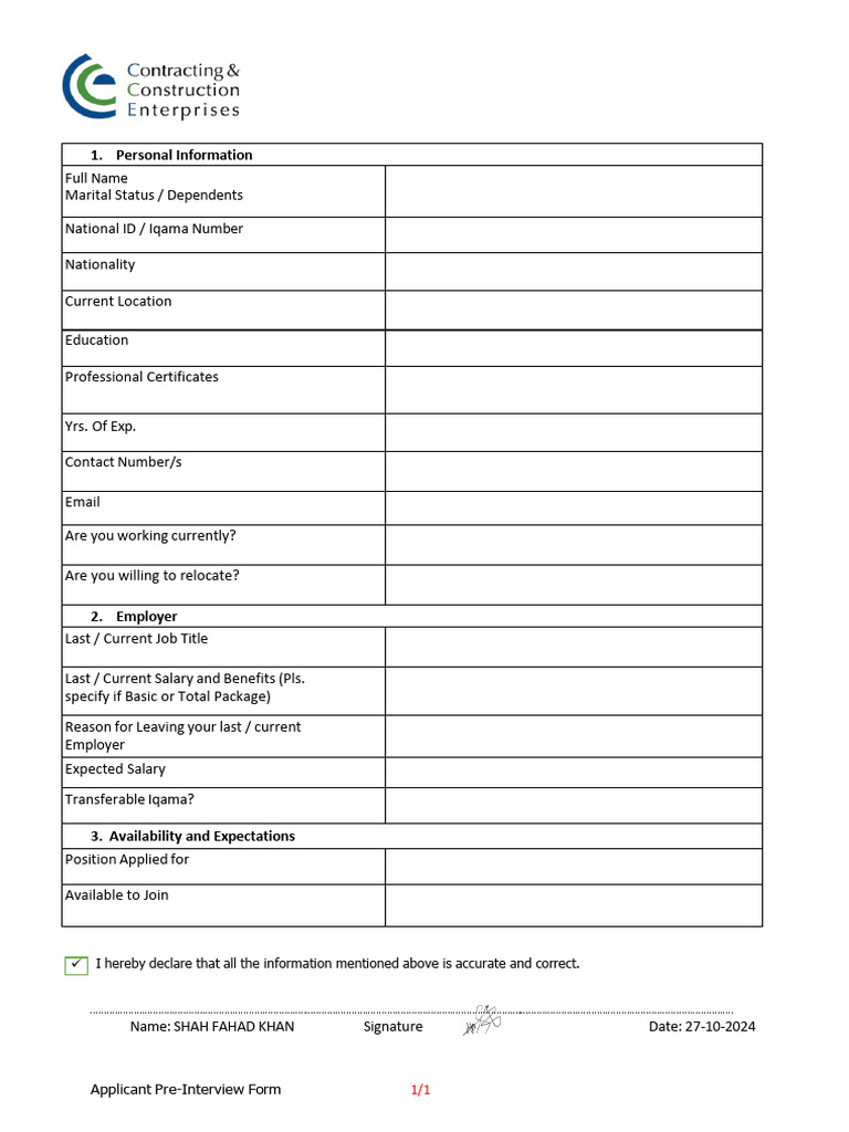 Pre-Interview Form.. | PDF