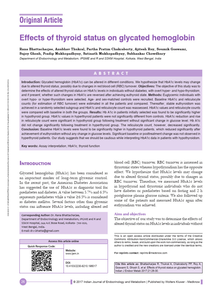 Effects_of_thyroid_status_on_glycated_hemoglobin.6 | PDF | Glycated ...