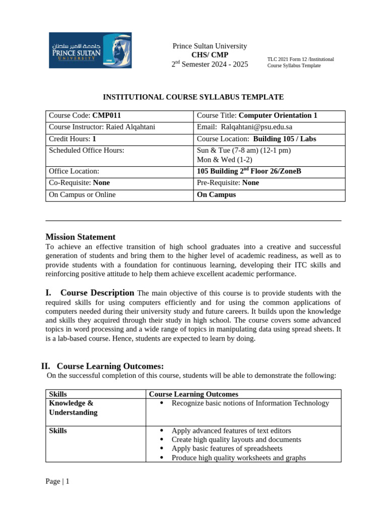 242 CMP011 Course Syllabus | PDF | Worksheet | Plagiarism