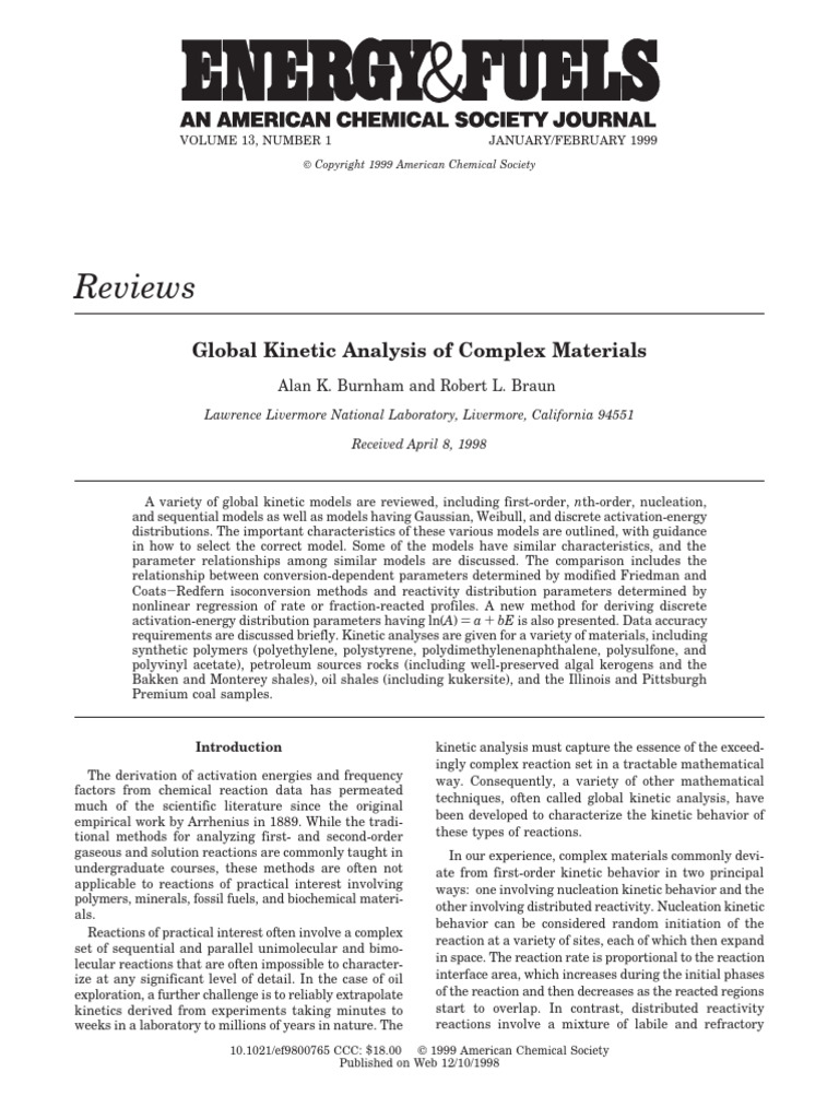 Global Kinetic Analysis of Complex Mater | PDF | Chemical Reactions ...