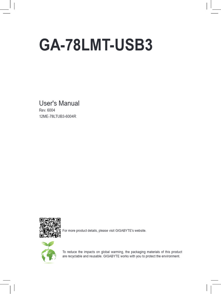 MB Manual Ga-78lmt-Usb3 v.6.0 e 04 | PDF | Hdmi | Usb