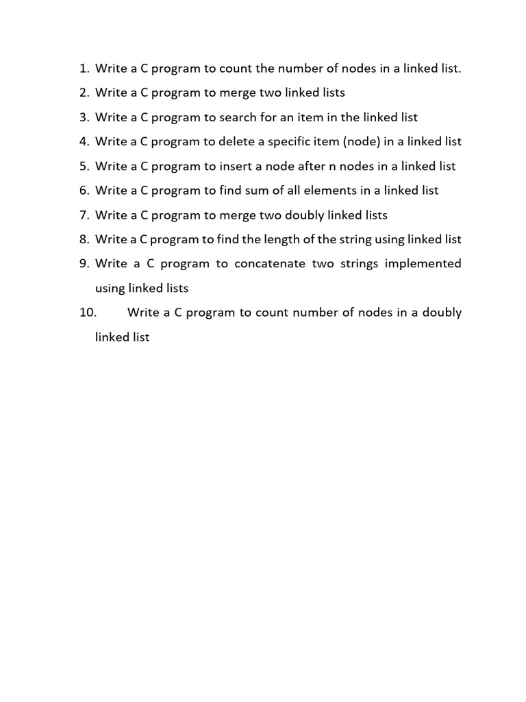 C Programs for Linked List Operations | PDF