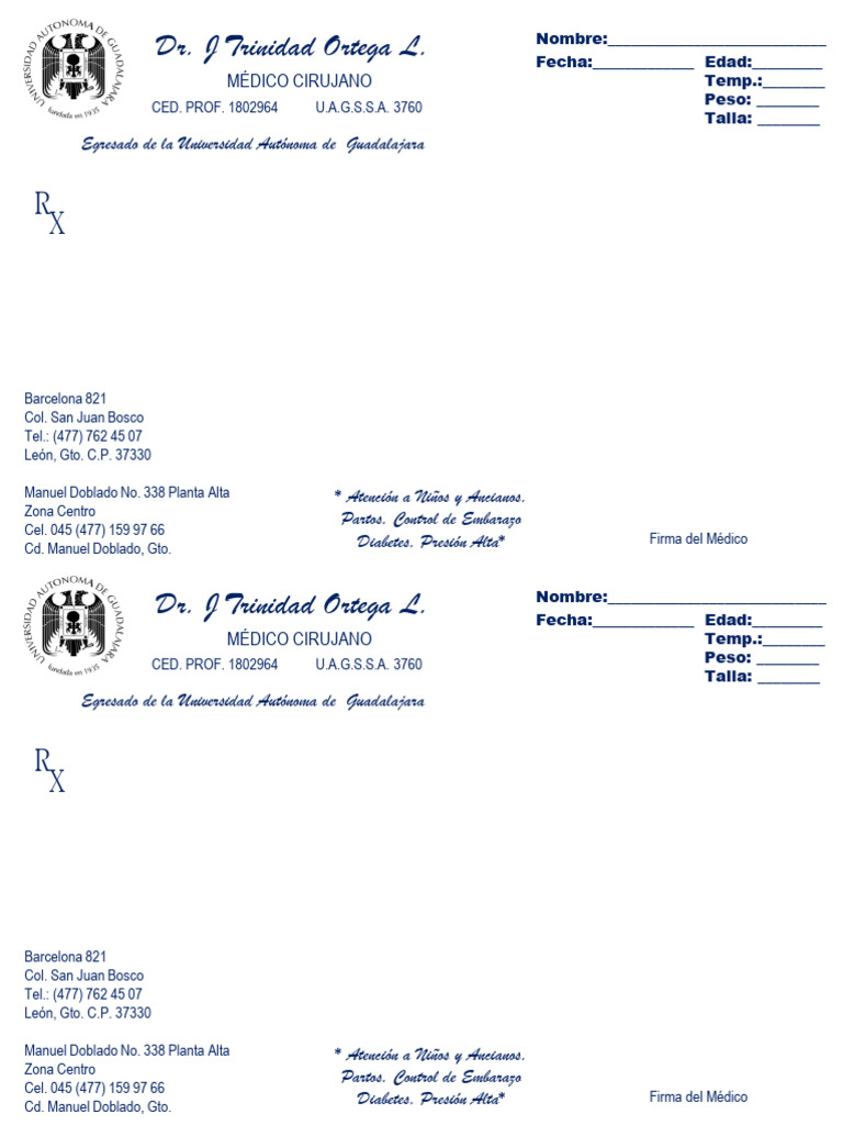 Recetas Médicas Dr. J. Trinidad Ortega | PDF