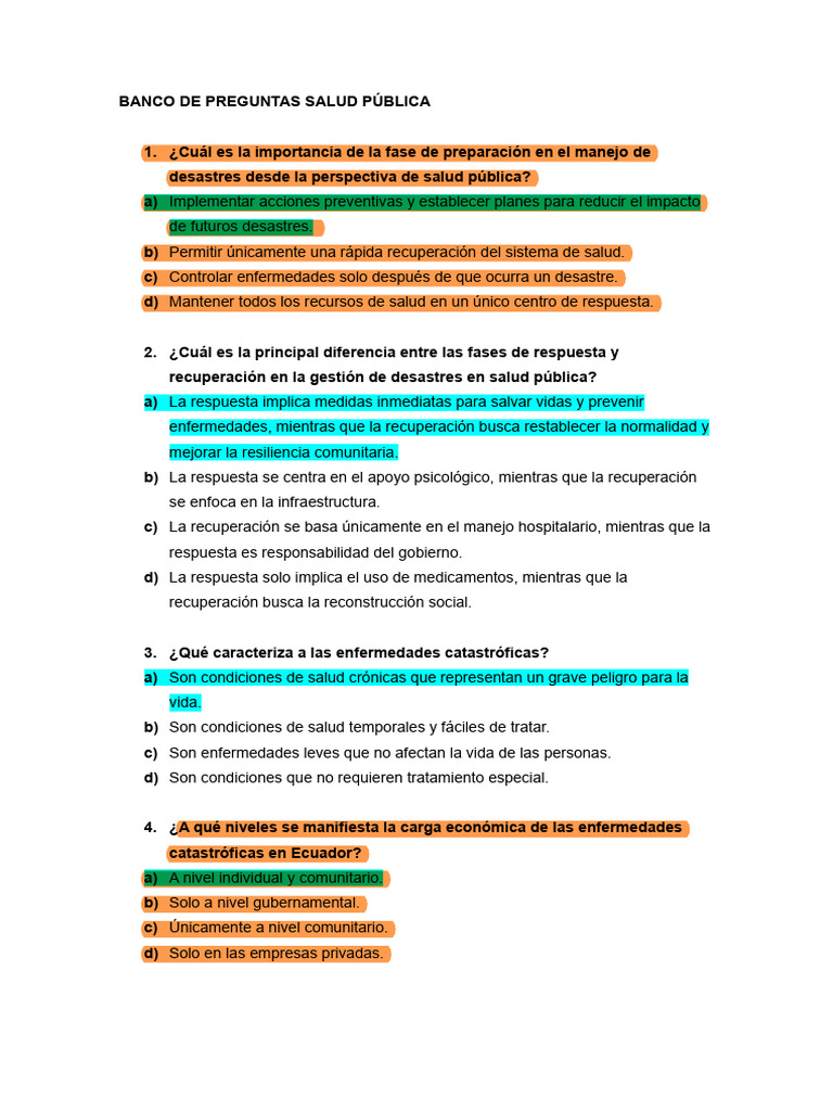 Subrayado Banco de Preguntas Salud Pública | PDF | Hospital | Salud pública