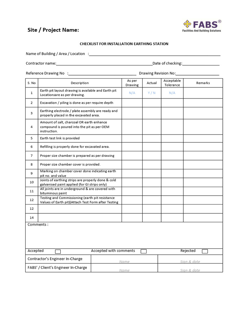 11.00 - Checklist - Earthing Station | PDF