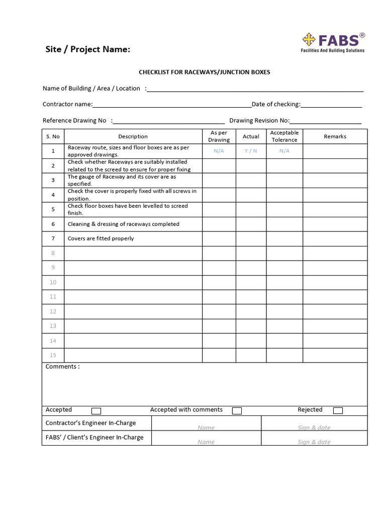 16.00 - Checklist - Raceways - Junction Boxes | PDF