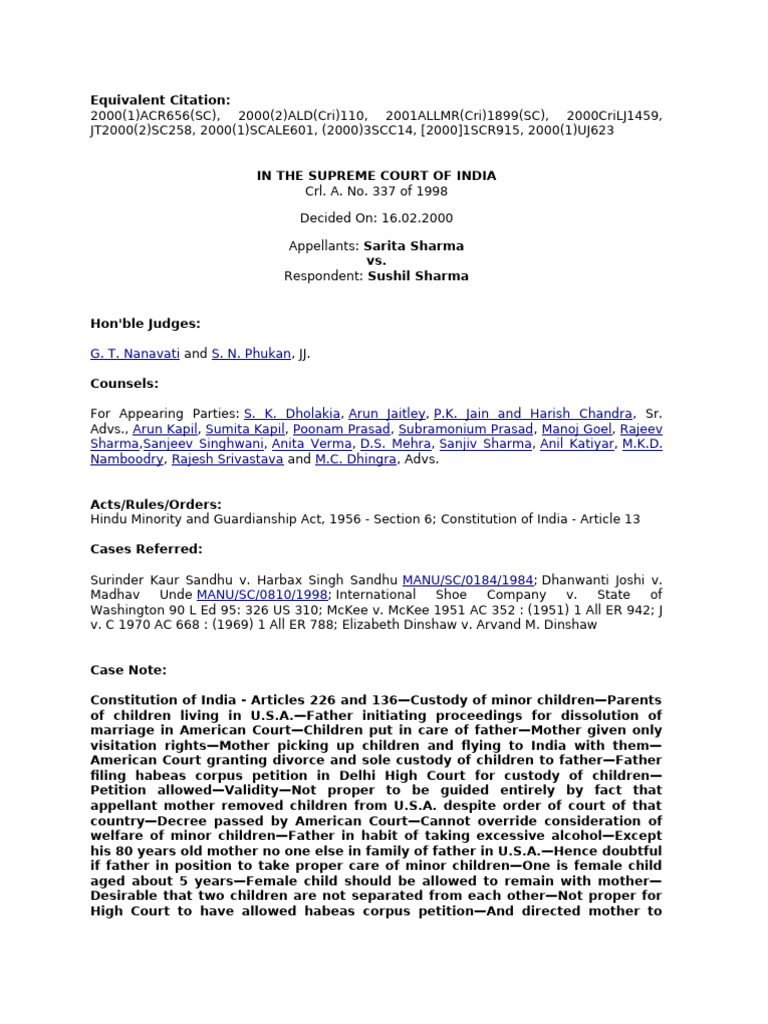 Supreme Court Custody Case 2000 | PDF | Habeas Corpus | Child Custody