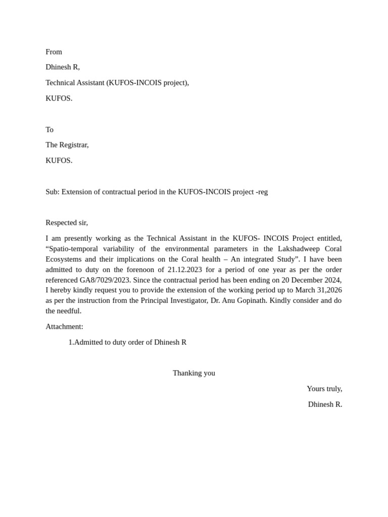 Dhinesh Extension Request Letter | PDF