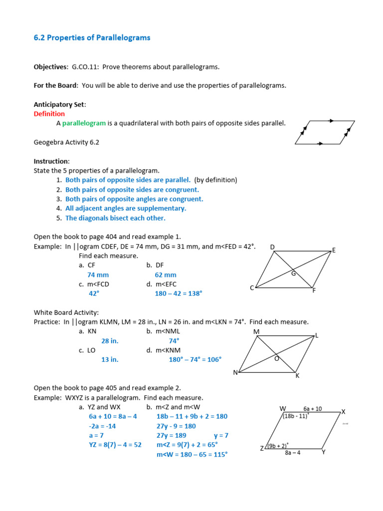 6.2 Properties of Parallelograms | PDF | Geometry | Classical Geometry