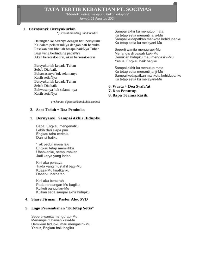 Tatib Kebaktian August 2024 | PDF