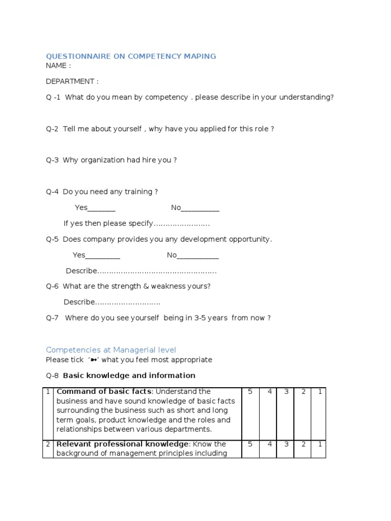 Questionnaire On Competency Maping | PDF | Competence (Human Resources ...