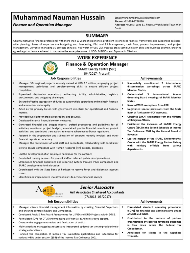 Muhammad Nauman Hussain CV | PDF | Non Governmental Organization | Regulatory Compliance