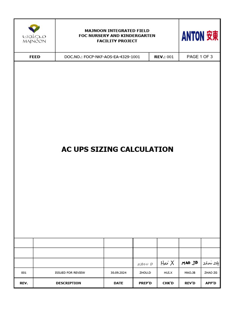 Ea - Focp NKF Aos Ea 4329 1001 - 001 Ac Ups Sizing Calculation | PDF | Electrical Engineering ...