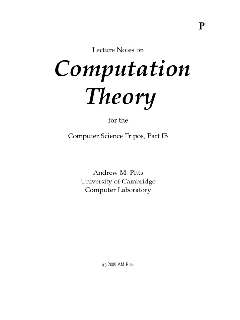Computation Theory Lecture Notes On Pdf Algorithms Computability Theory