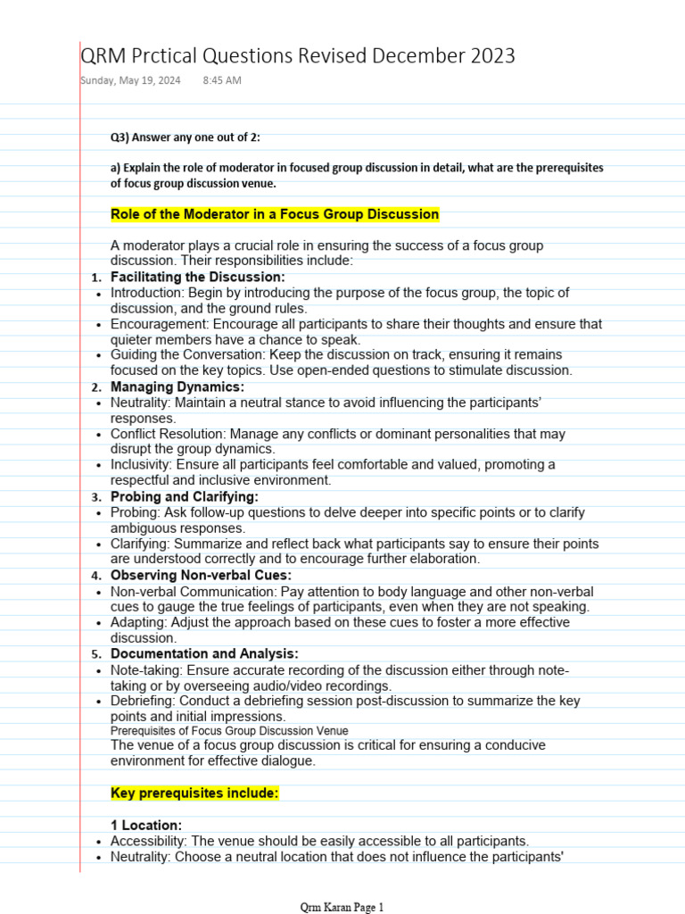 QRM Revised December 2023 10 M | PDF | Qualitative Research | Focus Group