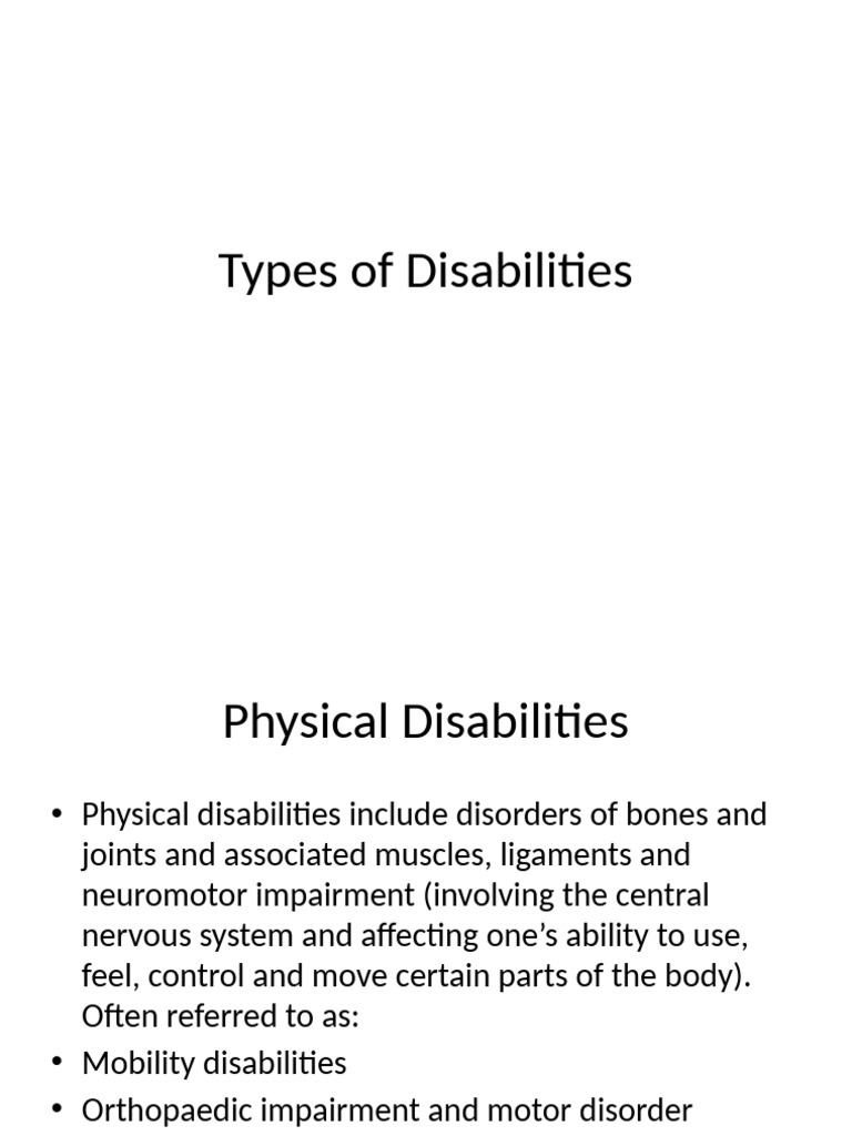 Types of Disabilities, Physical, Visual, Hearing | PDF | Spinal Cord ...