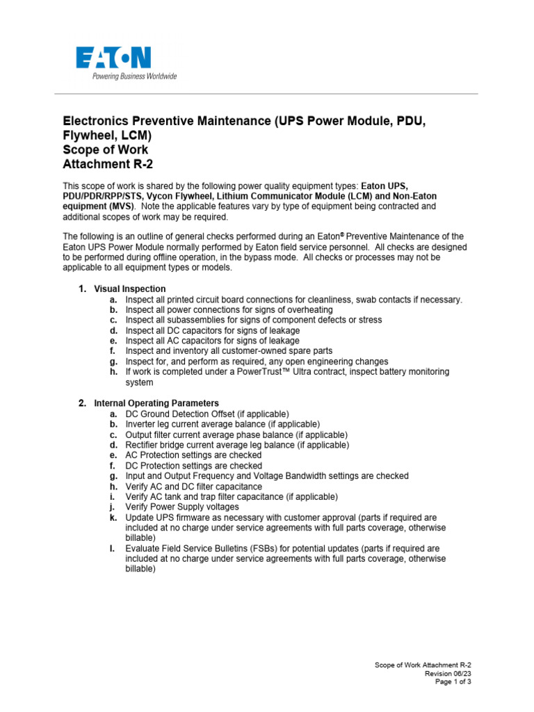 Eaton Electronics Preventive Maintenance Sow R 2 | PDF | Capacitor ...
