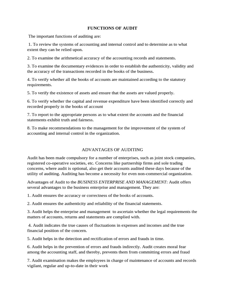 FUNCTIONS OF AUDIT | PDF | Audit | Business