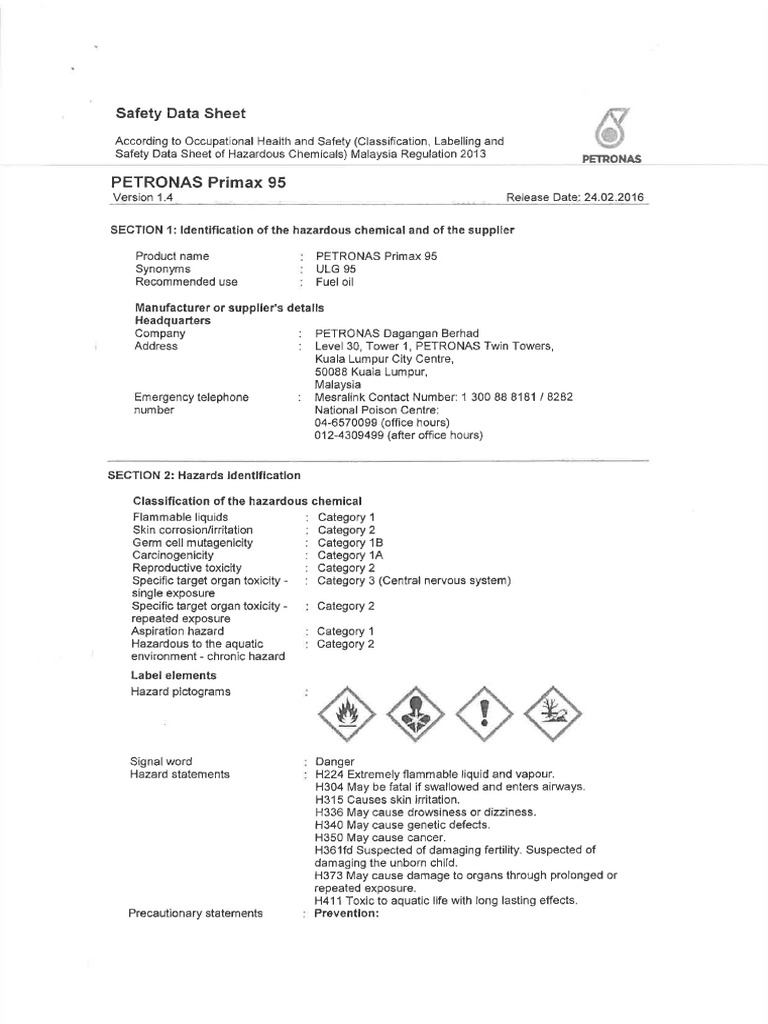 PETRONAS Primax 95 SDS | PDF