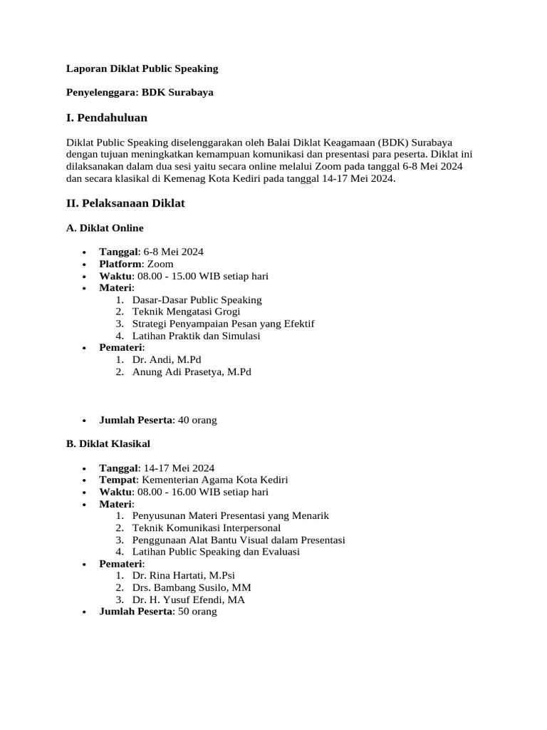 Laporan Diklat Public Speaking | PDF