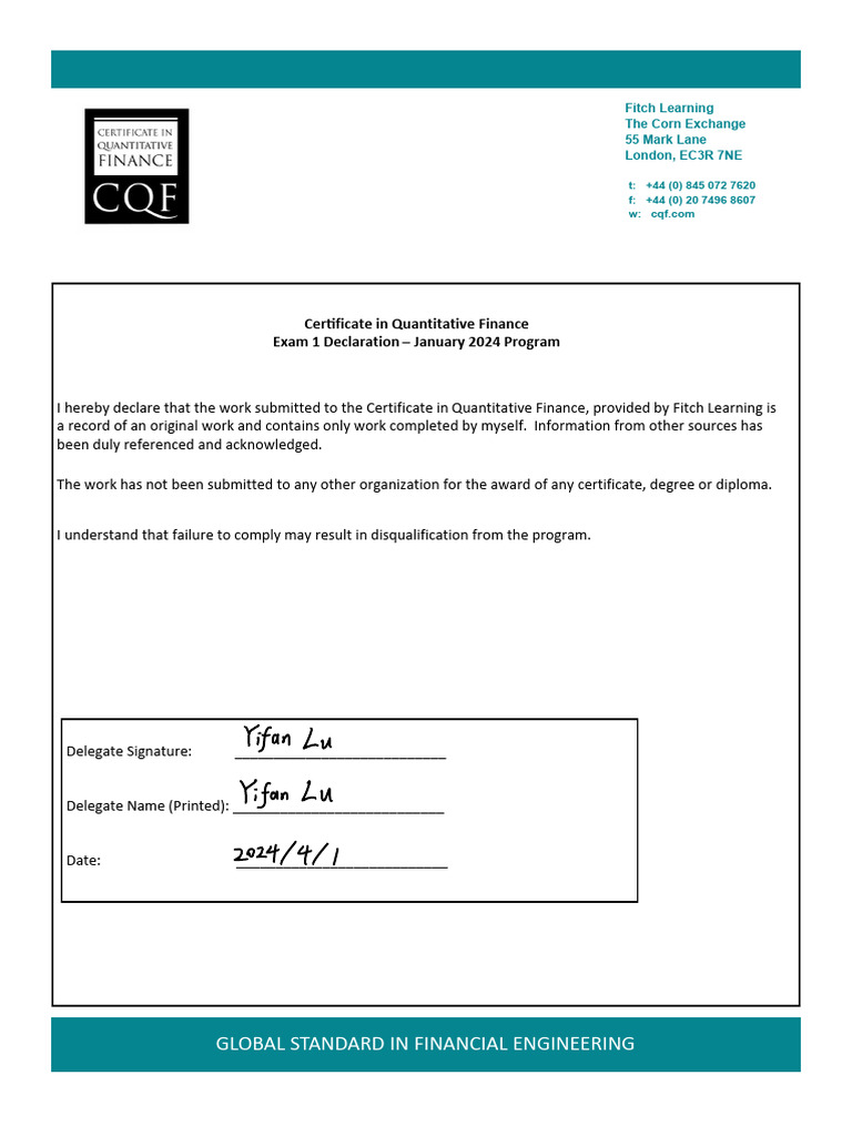Jan 24 Exam 1 Declaration | PDF