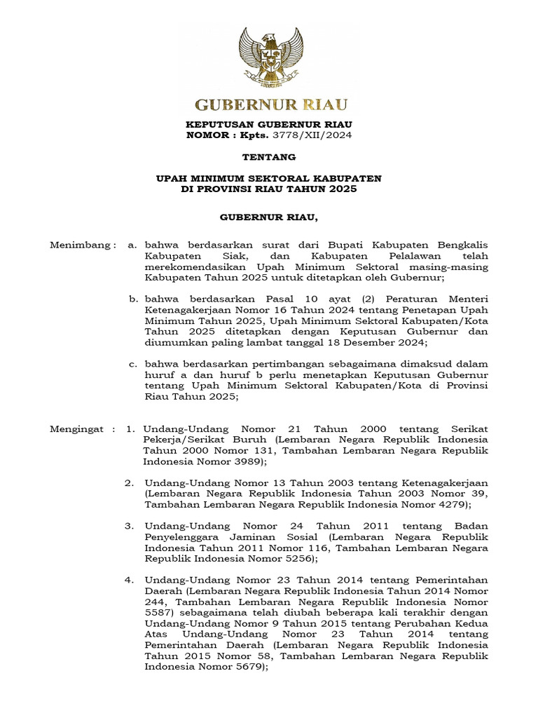 SK Umsk Kabupaten Kota Se Riau 2025 | PDF