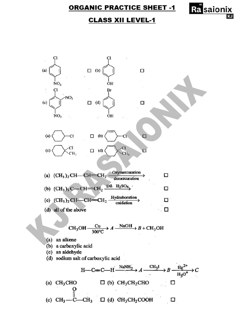 PRACTICE SHEET-1 | PDF | Chemical Reactions | Alkene