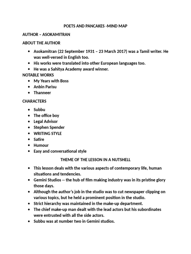 Poets and Pancakes - Mind Map | PDF