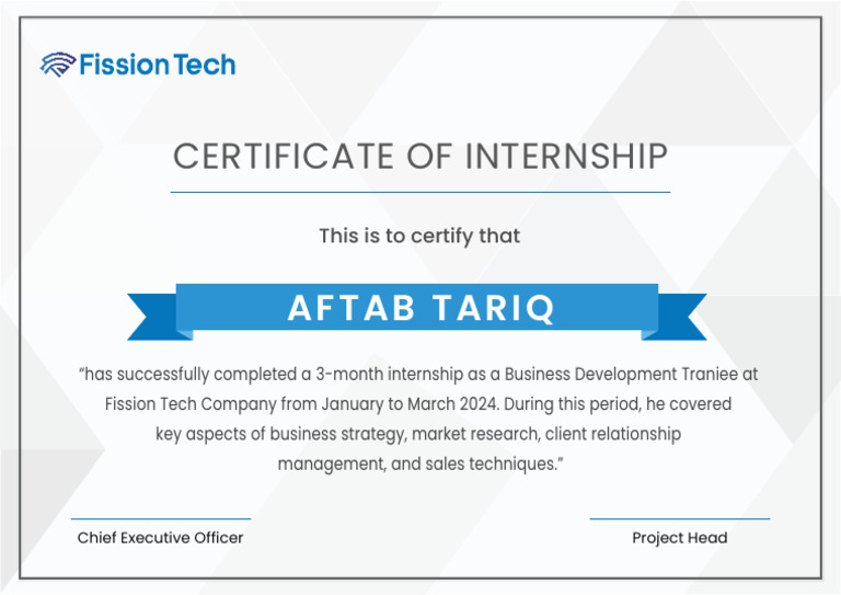 Aftab Internship Certificate | PDF