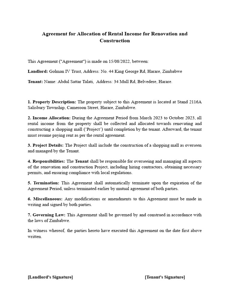 Rental Allocation Agreement Final PDF | PDF