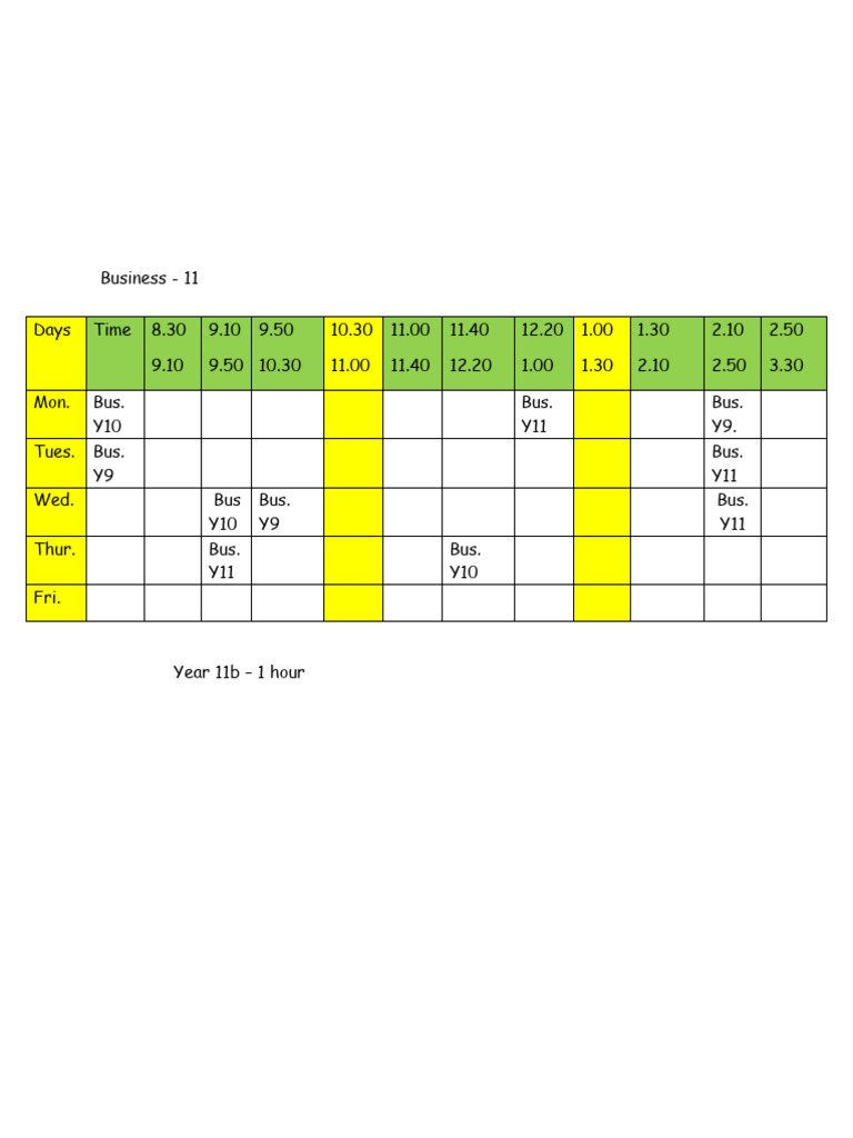 Business Teacher Timetable | PDF