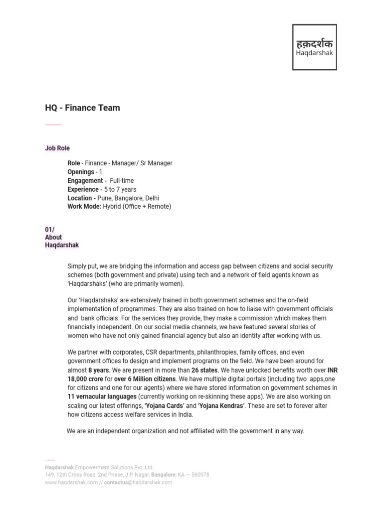 HESPL - JD - Finance Manager | PDF | Business | Economies