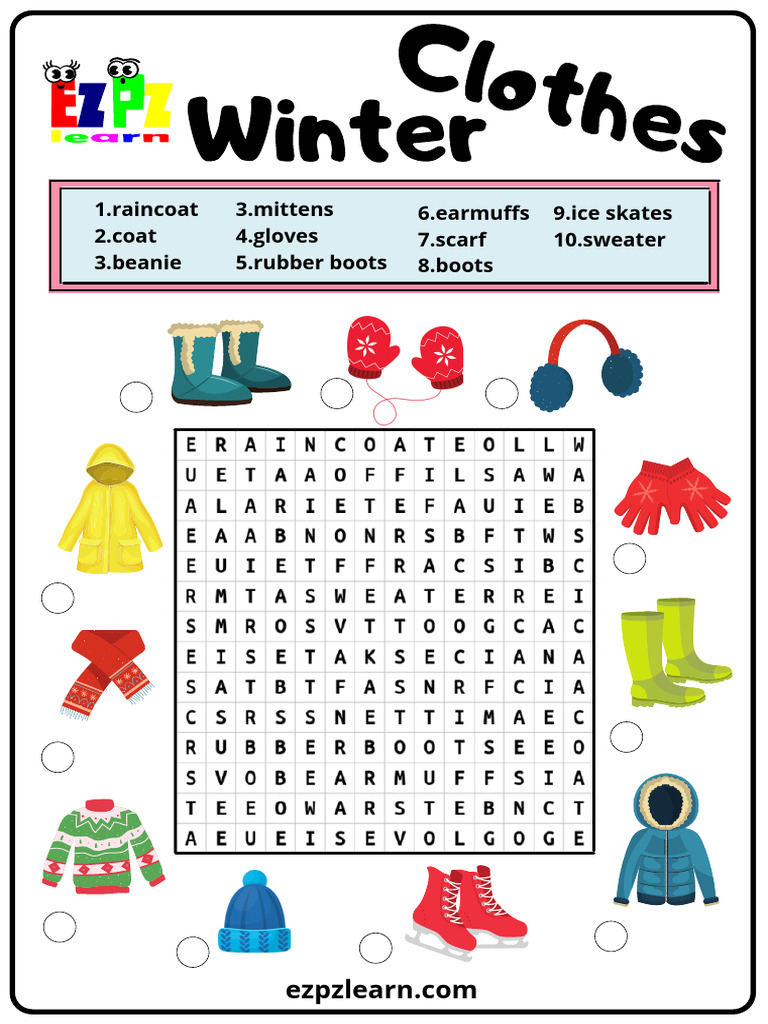 Clothes Winter Word Search 1 | PDF
