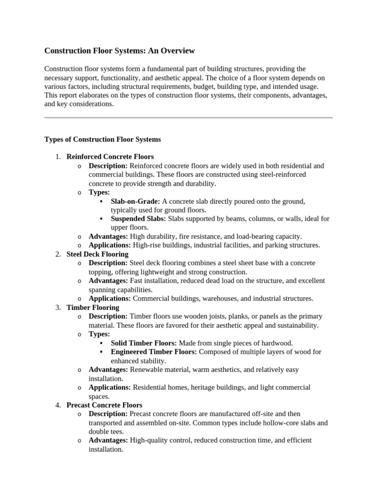 Overview of Construction Floor Systems | PDF | Concrete | Precast Concrete