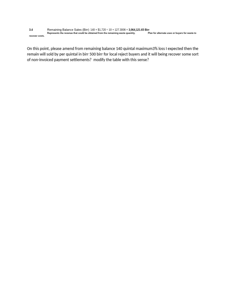 Remaining Balance Sales (Birr) | PDF