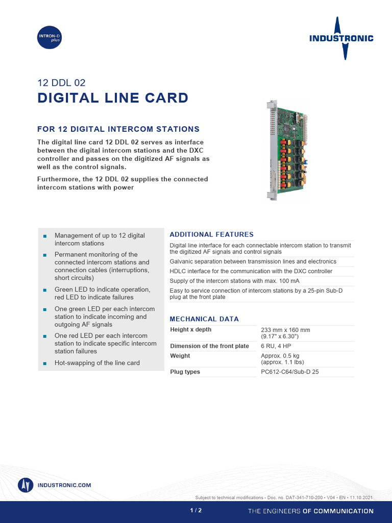 Digital Line Card 12 DDL 02 Overview | PDF | Electrical Connector ...