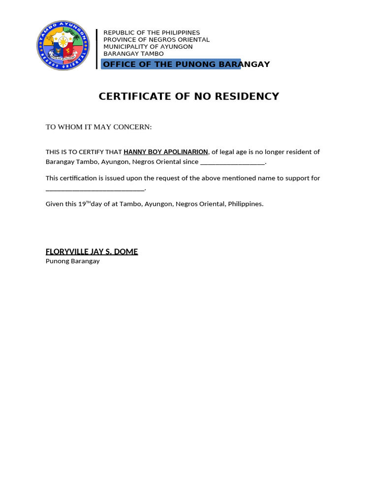 Barangay RESIDENCY | PDF