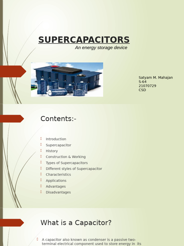 SUPERCAPACITORS ppt | PDF | Capacitor | Energy Storage