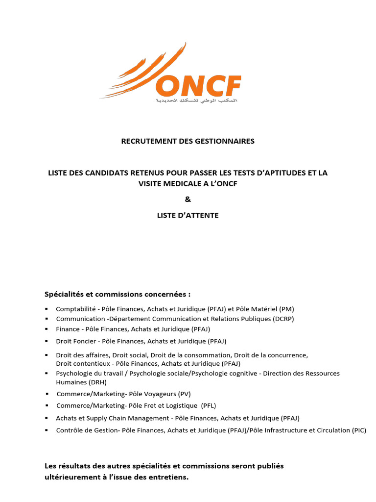 Recrutement Gestionnaires ONCF 2023 | PDF | Recrutement | Emploi