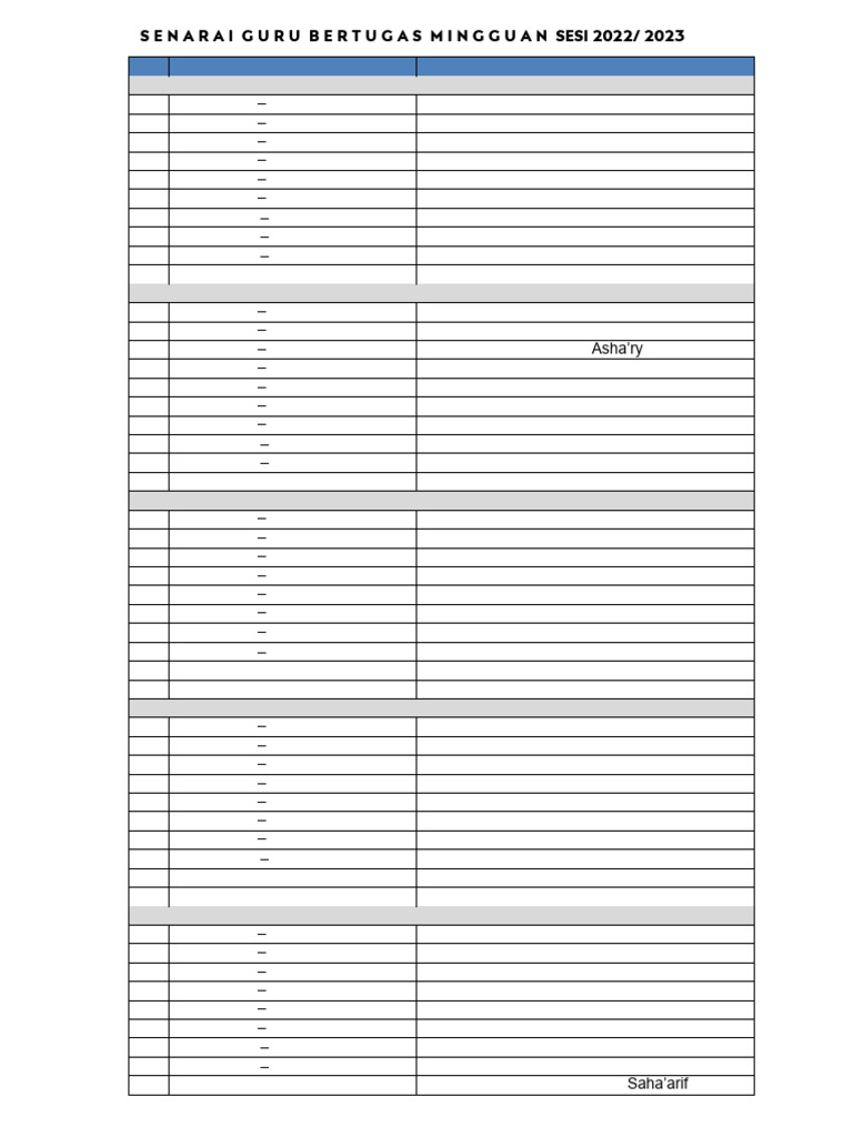 Jadual Bertugas Mingguan 2022 2023 | PDF