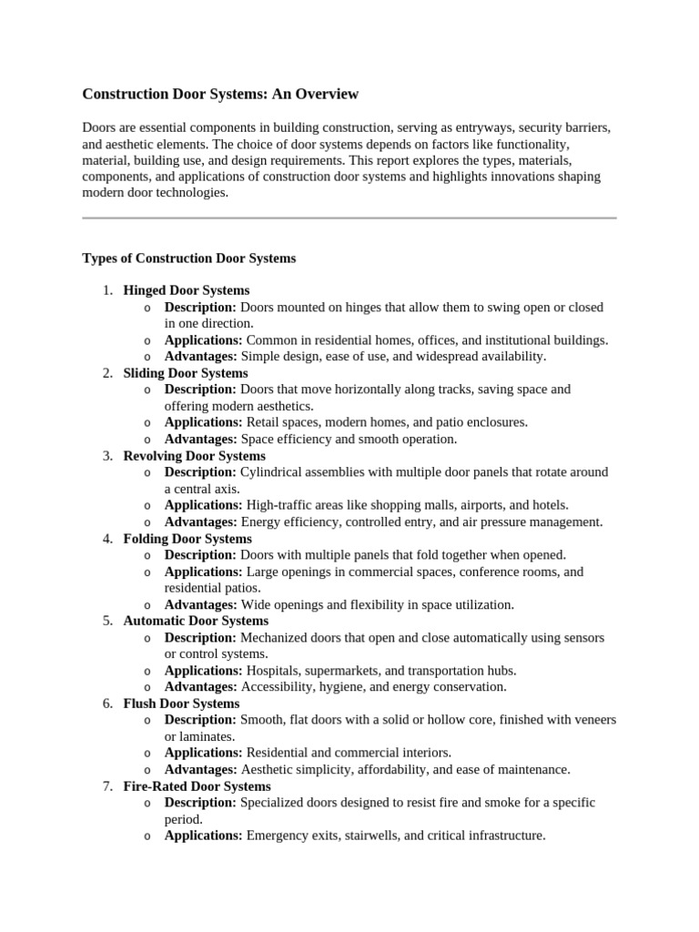 Construction Door Systems | PDF | Door | Building Insulation