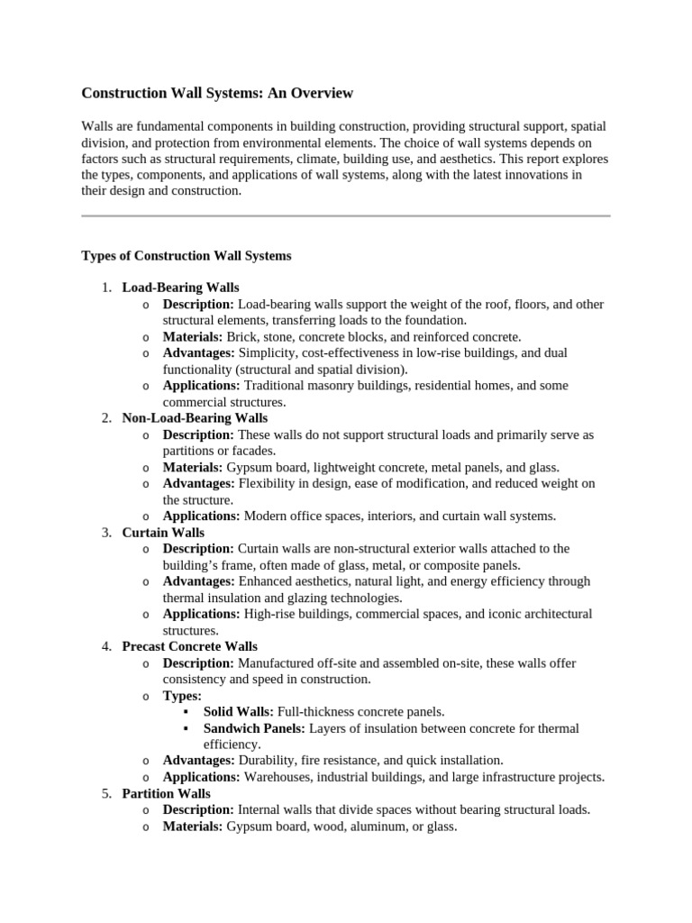 Overview of Construction Wall Systems | PDF | Wall | Building Insulation