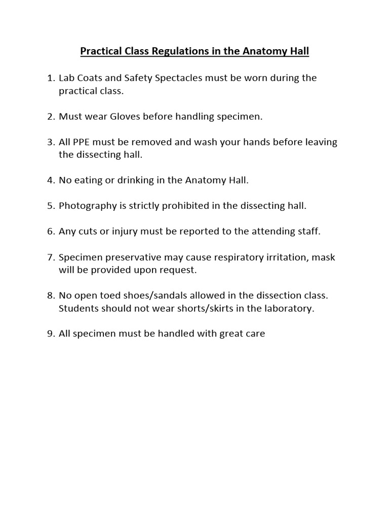 Anatomy Hall Practical Class Rules | PDF