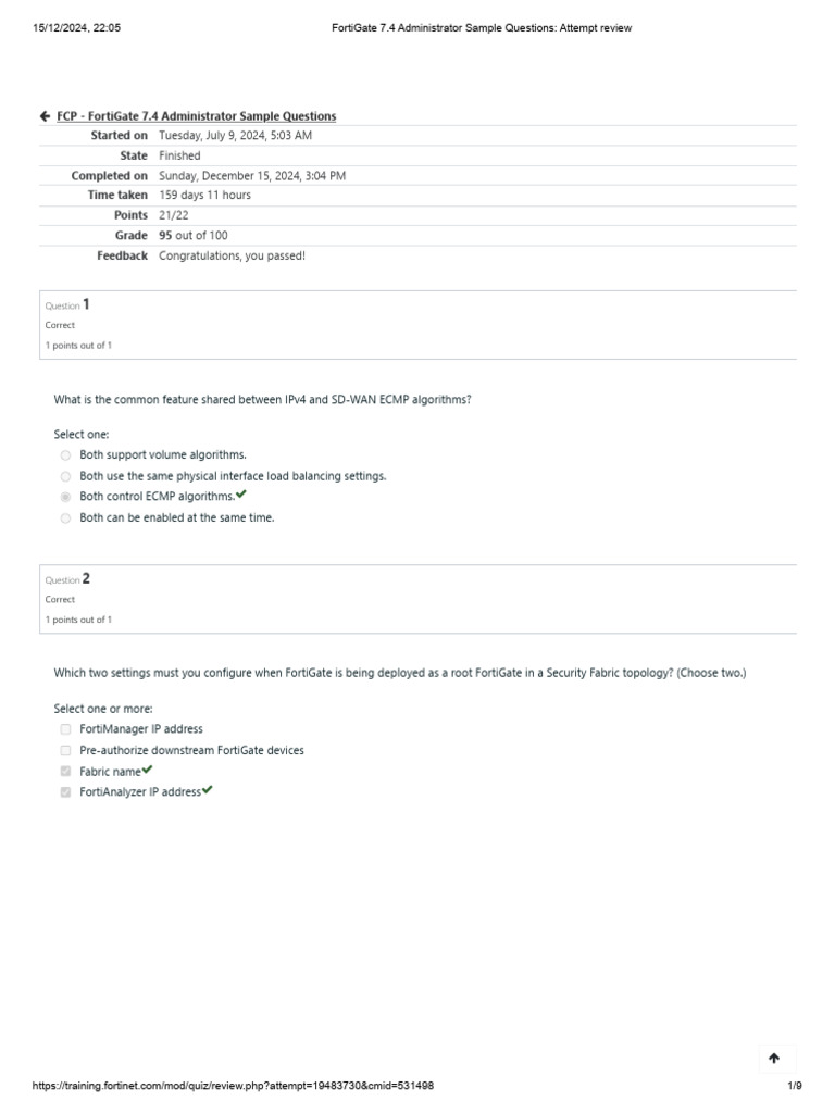 FortiGate 7.4 Administrator Sample Questions 100% | PDF | Transport ...
