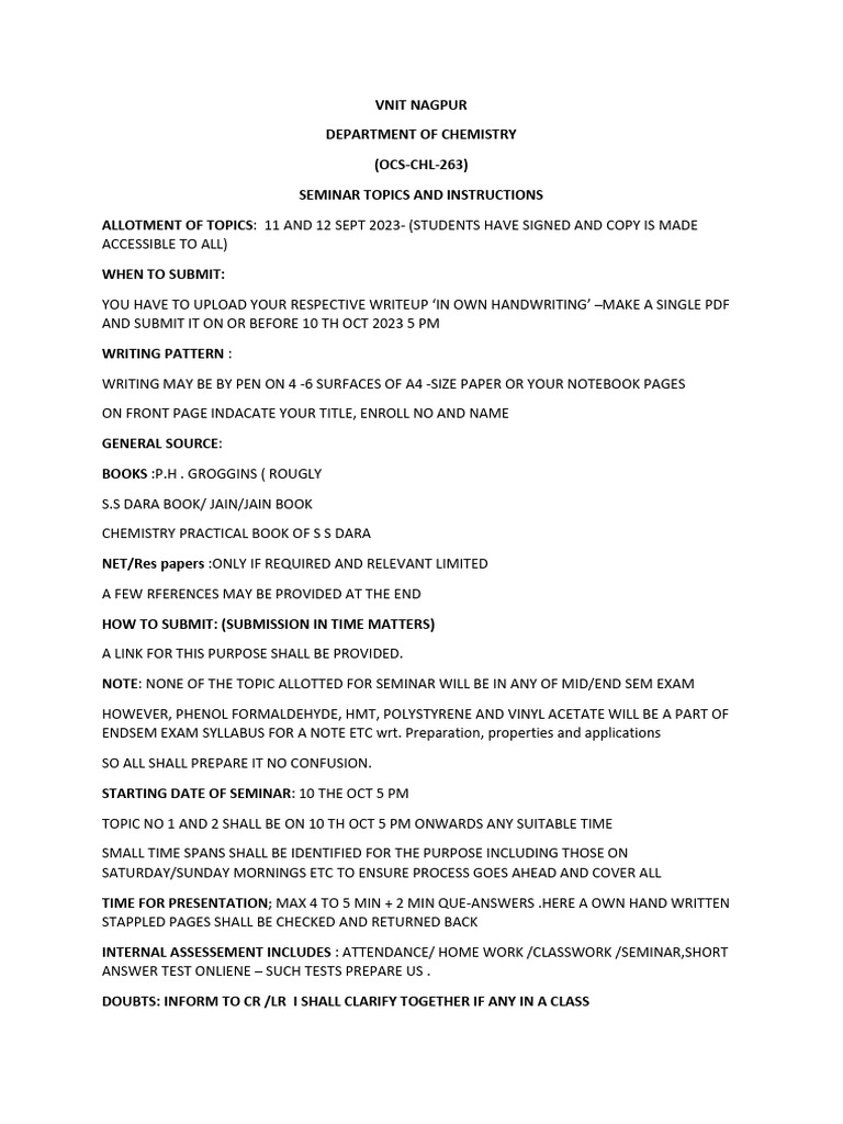 Seminar Topics - Instructions | PDF