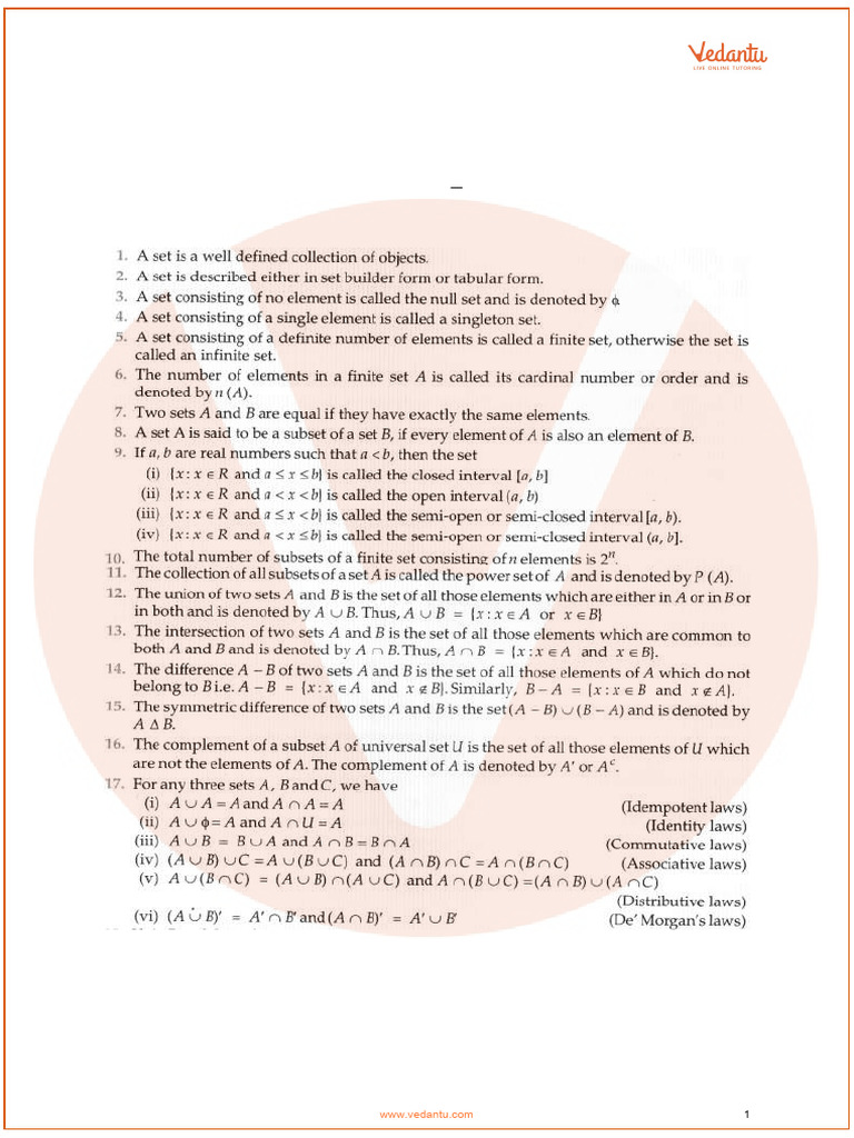 CBSE Class 11 Maths Chapter 1 - Sets Formulas | PDF