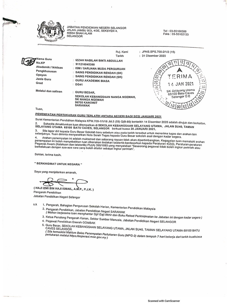 Surat Kelulusan Penempatan Sksu | PDF