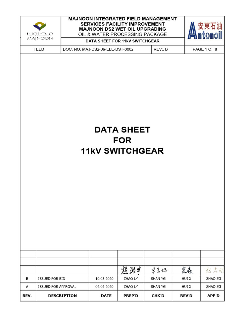 11kV Switchgear Data Sheet | PDF | Relay | Insulator (Electricity)